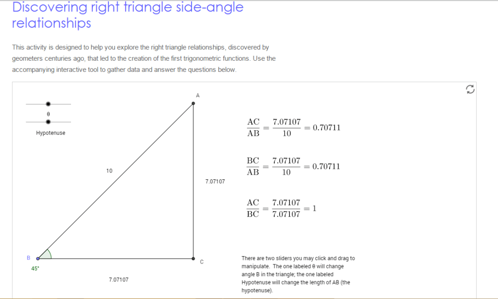 Engaging students: Defining sine, cosine and tangent in a right ...